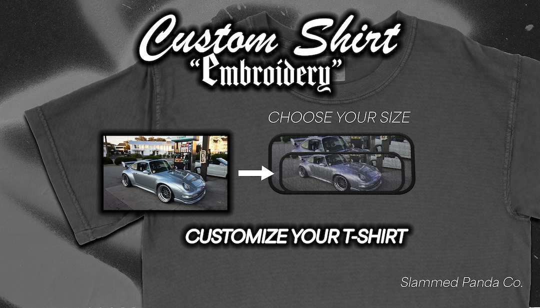 Custom Embroidered Car Design T-shirts | Personalized Auto Enthusiast ...