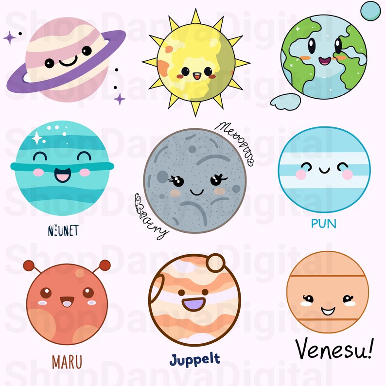 Kawaii Solar System Planet Clipart Bundle - Planet Vector Graphics ...