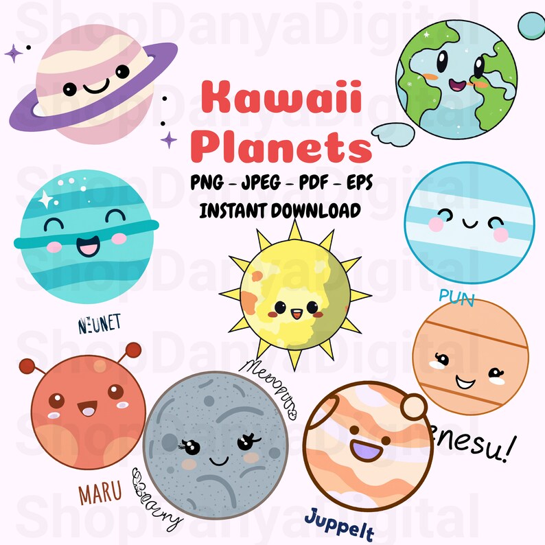Kawaii Solar System Planet Clipart Bundle - Planet Vector Graphics ...