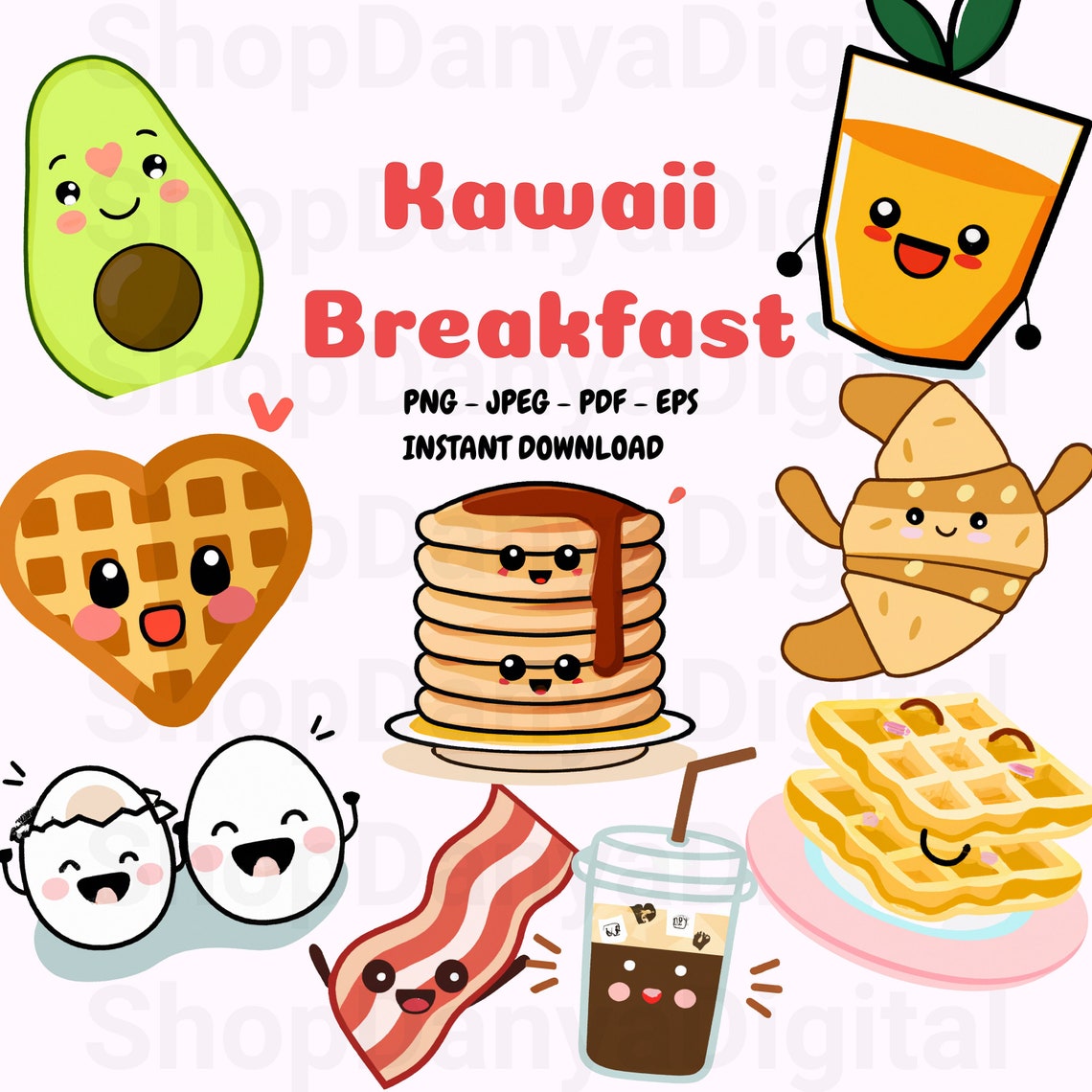 Kawaii Breakfast Clipart - Cute Kawaii Clipart Cartoon Food With PNG ...