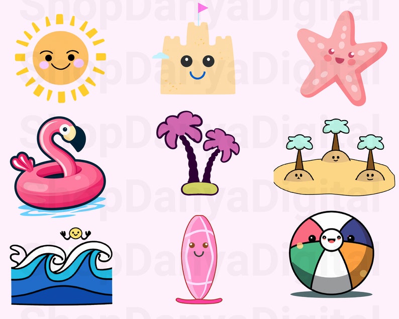 Beach and Pool Kawaii Clipart Bundle Cute Beach Pool Summer - Etsy