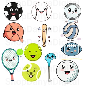 Kawaii Sports Ball Clipart Bundle - Cute Cartoon Ball Clipart - Instant ...