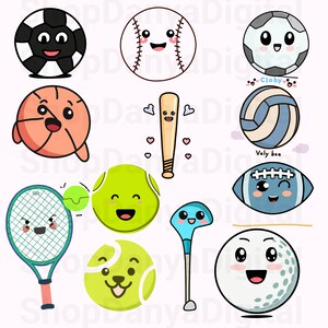 Kawaii Sports Ball Clipart Bundle - Cute Cartoon Ball Clipart - Instant ...