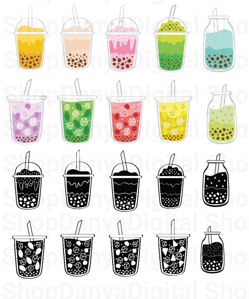 Cute Boba Clipart Instant Download Kawaii Milk Tea Clipart Set Bubble ...
