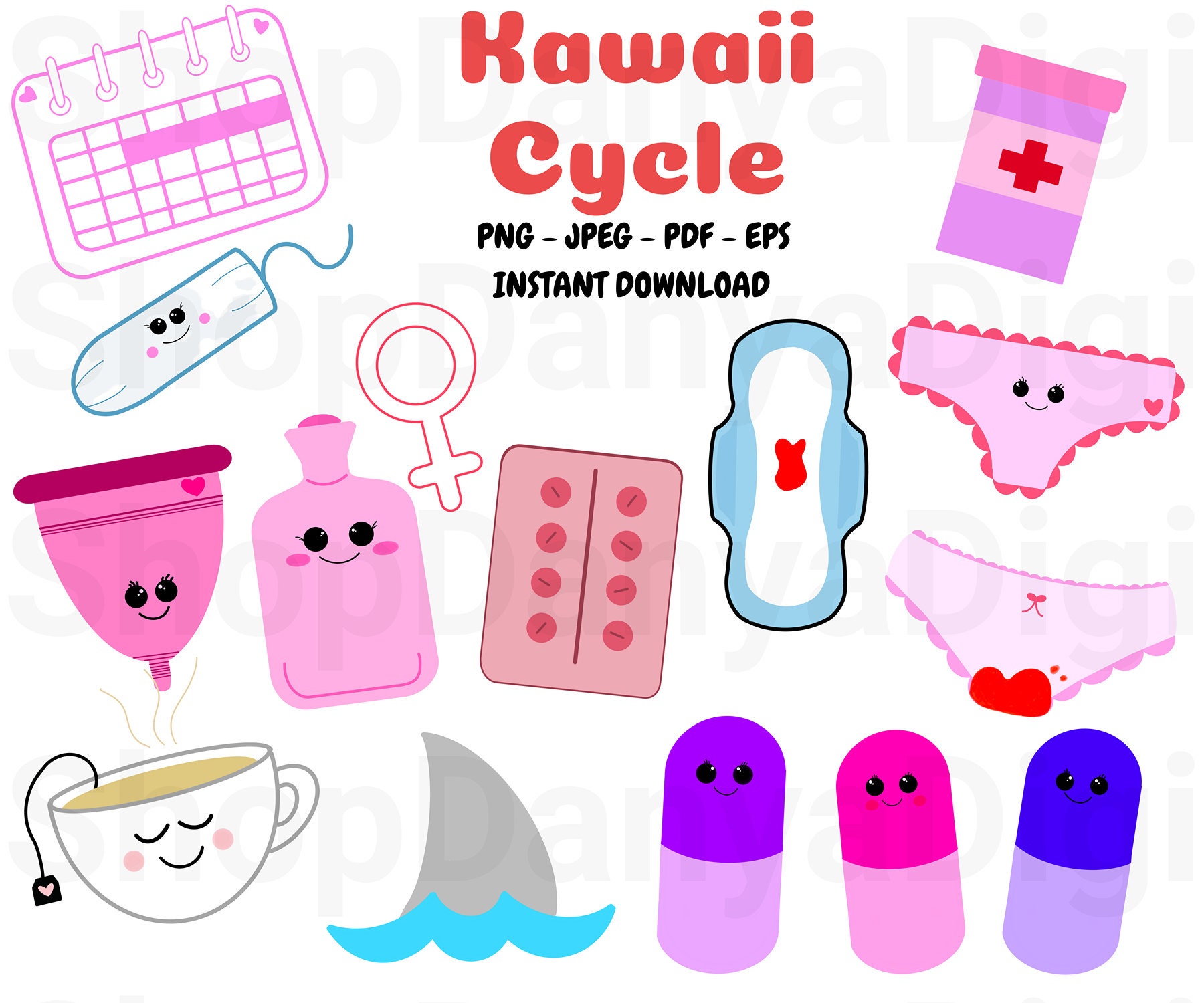 Kawaii Menstrual Cycle Period Clipart Cute Clipart for Period Tracking ...