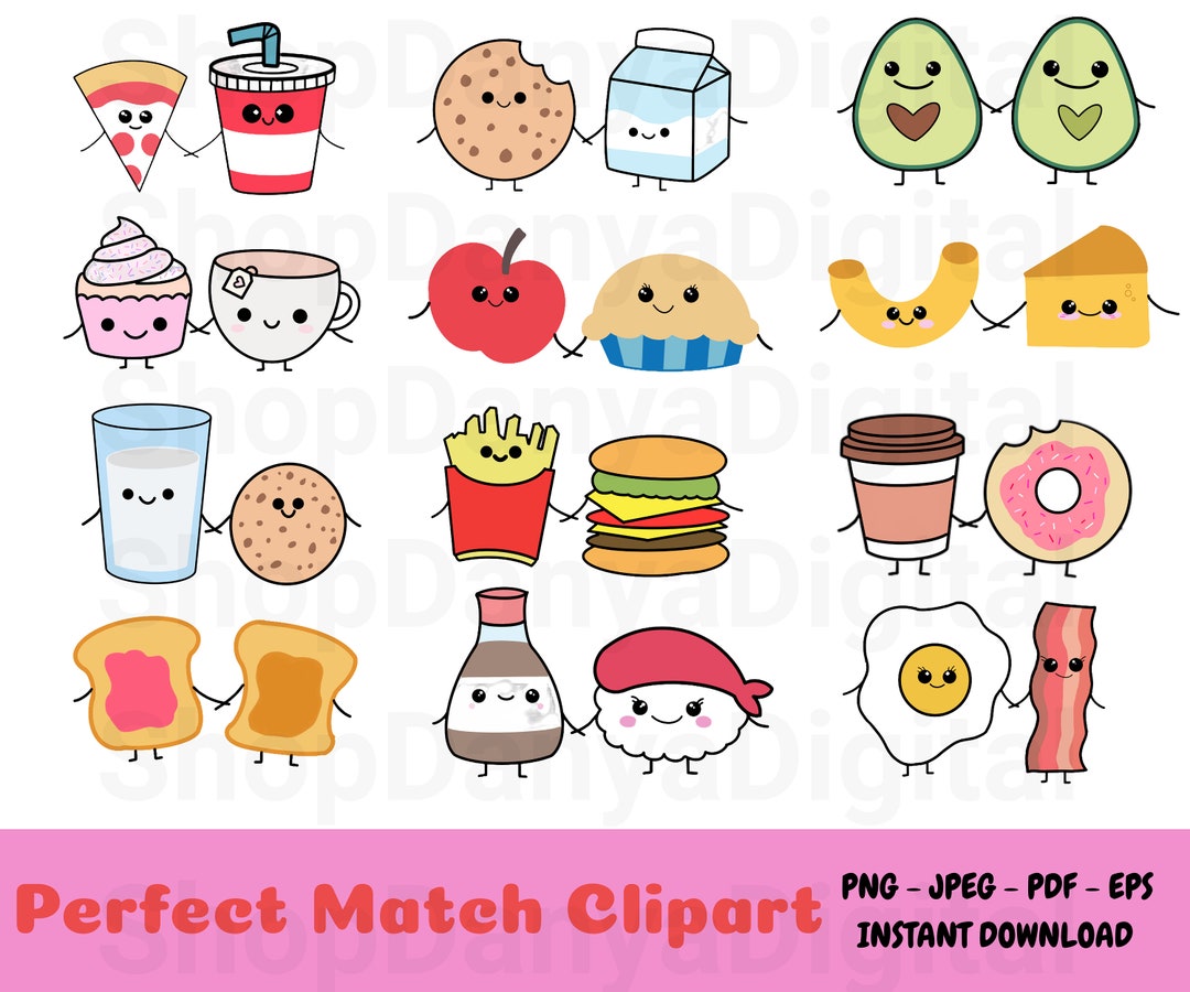 Perfect Match Kawaii Clipart Set - Perfect Match Bundle Cute Food ...
