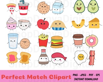 Perfect Match Kawaii Clipart Set - Perfect Match Bundle Cute Food ...