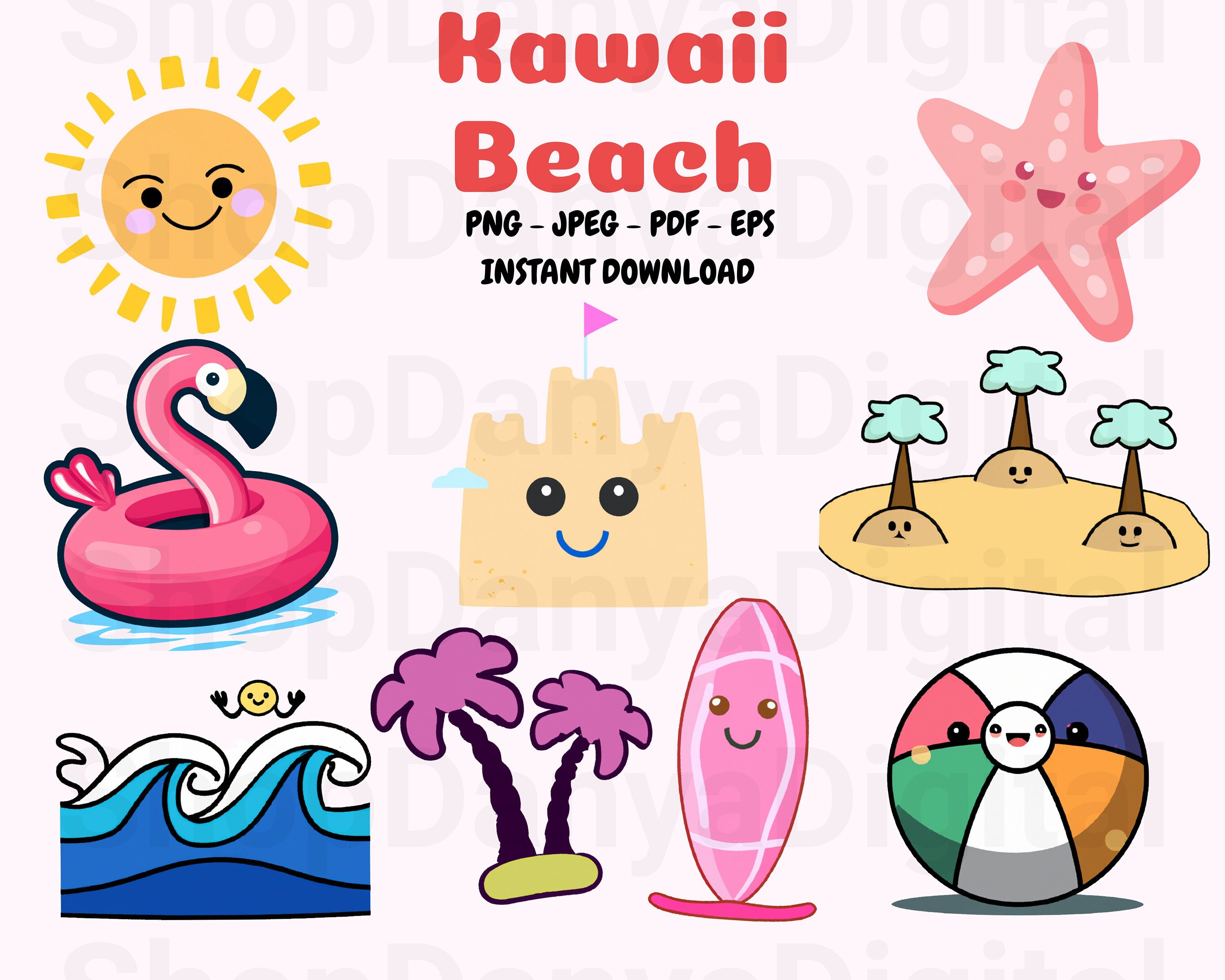 Beach and Pool Kawaii Clipart Bundle Cute Beach Pool Summer - Etsy