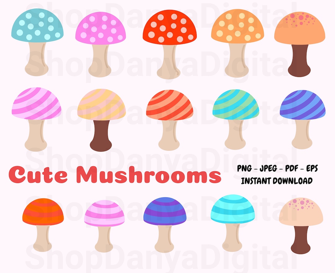 Kawaii Mushroom Clipart Bundle - Set of Cute Mushroom Clipart Kawaii ...