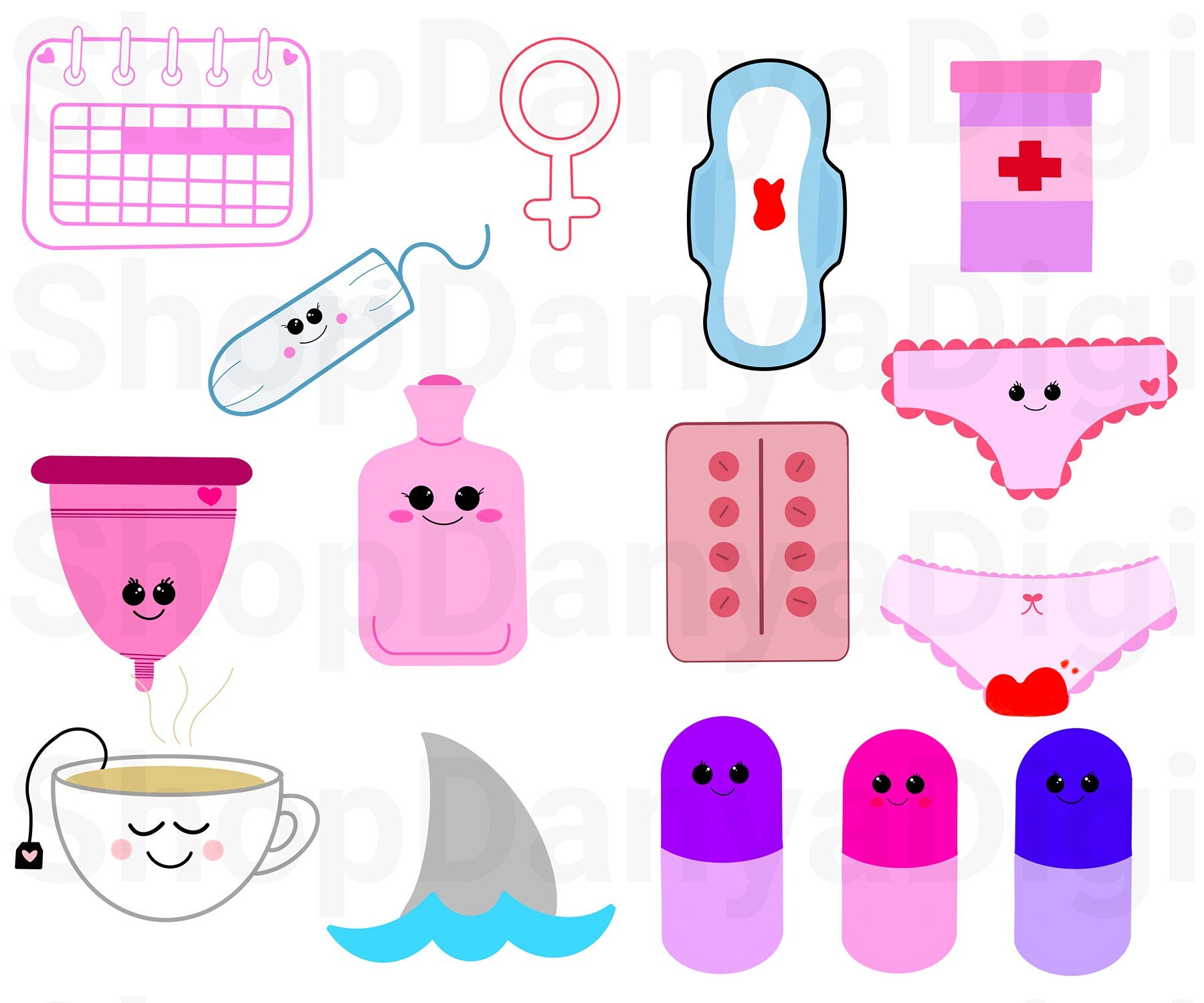 Kawaii Menstrual Cycle Period Clipart Cute Clipart for Period Tracking ...