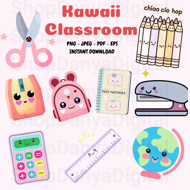 Back to School Clipart Bundle Cute Kids and Teachers Art Kawaii School ...