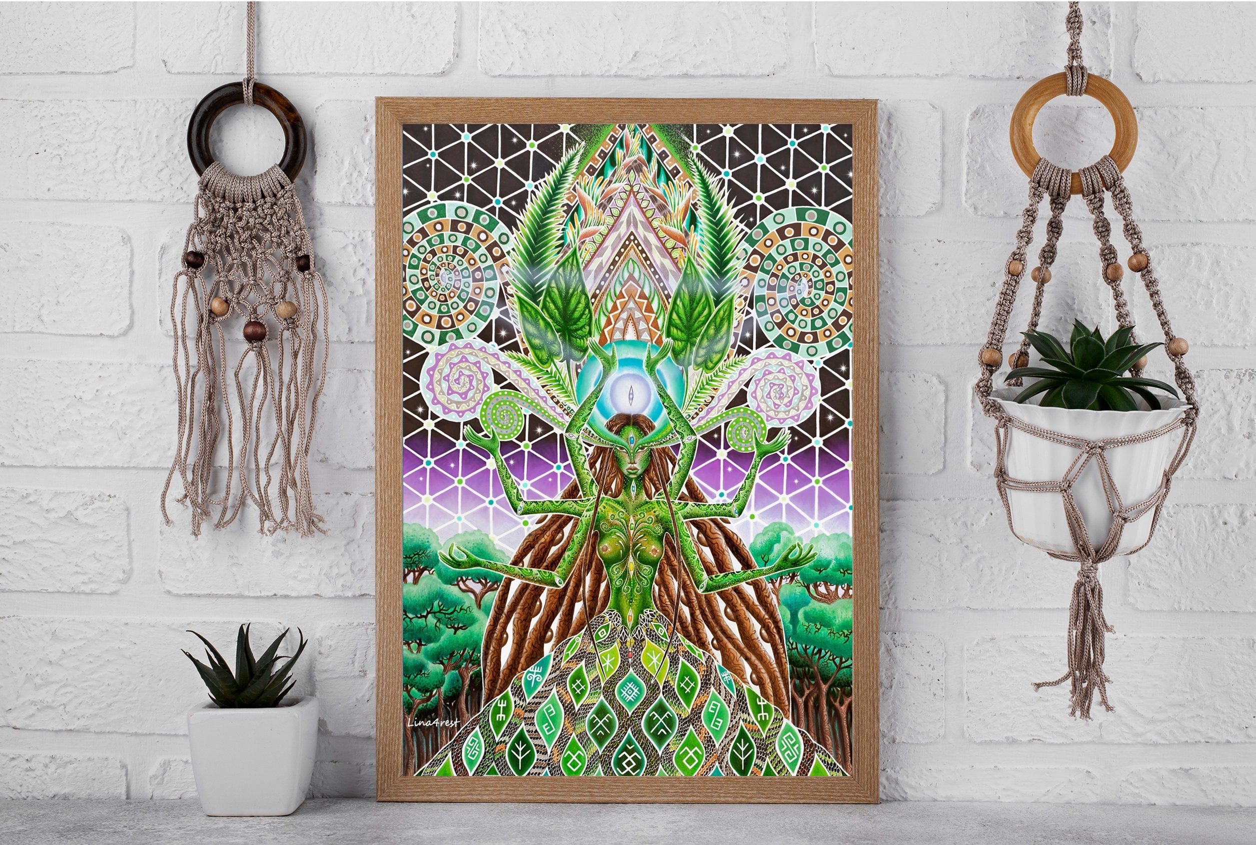 Jenga Green Insect Spirit Art Print, Green Nature Goddess, Wicca Altar ...