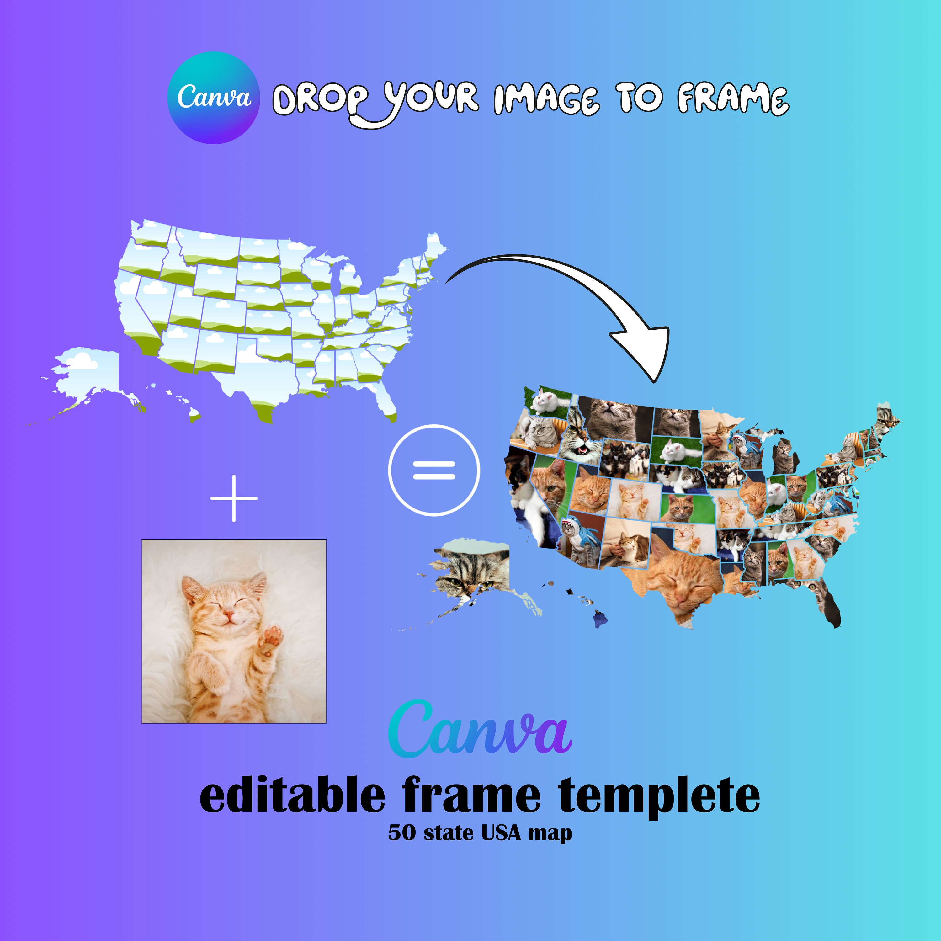 50 States of America USA MAP Canva Frame Template. Canva Frame Templete ...