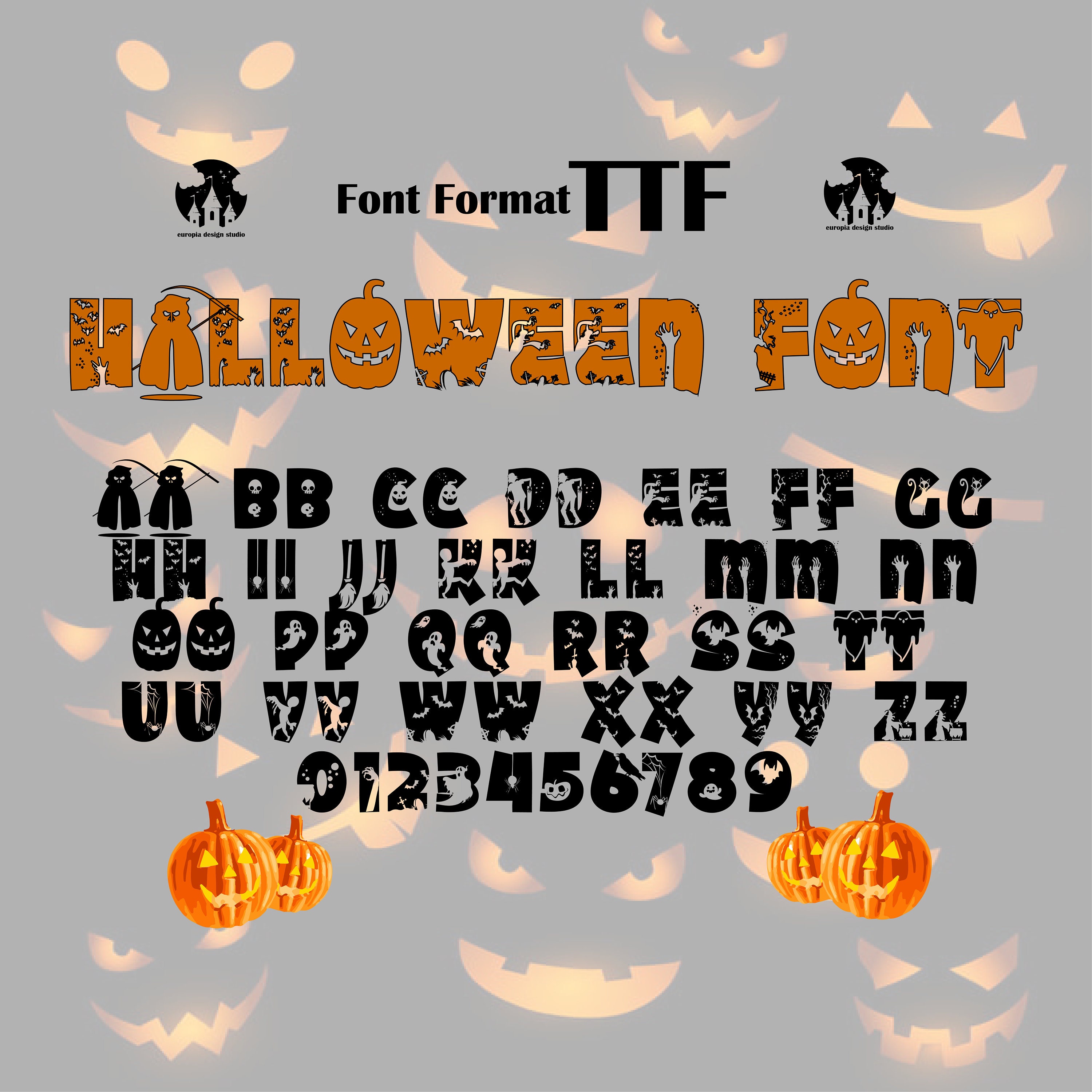 Halloween Font Format Ttf, Alphabet, Letters - Etsy