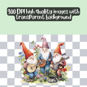 18 Watercolour Gnomes | Musical Gnomes | Garden Gnomes Clipart | Garden ...