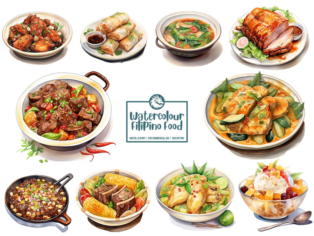 24 Filipino Food Clipart | Watercolour Filipino Food | Filipino Food ...