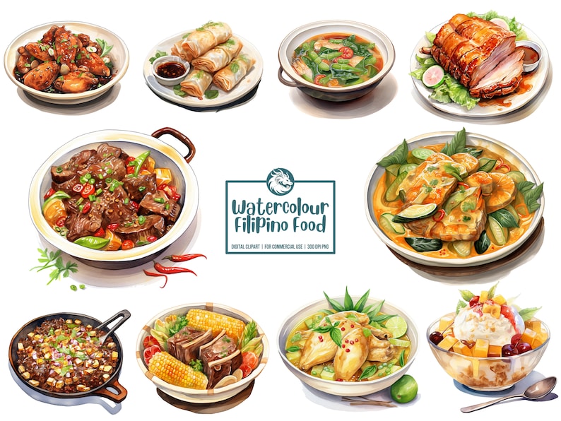 24 Filipino Food Clipart | Watercolour Filipino Food | Filipino Food ...