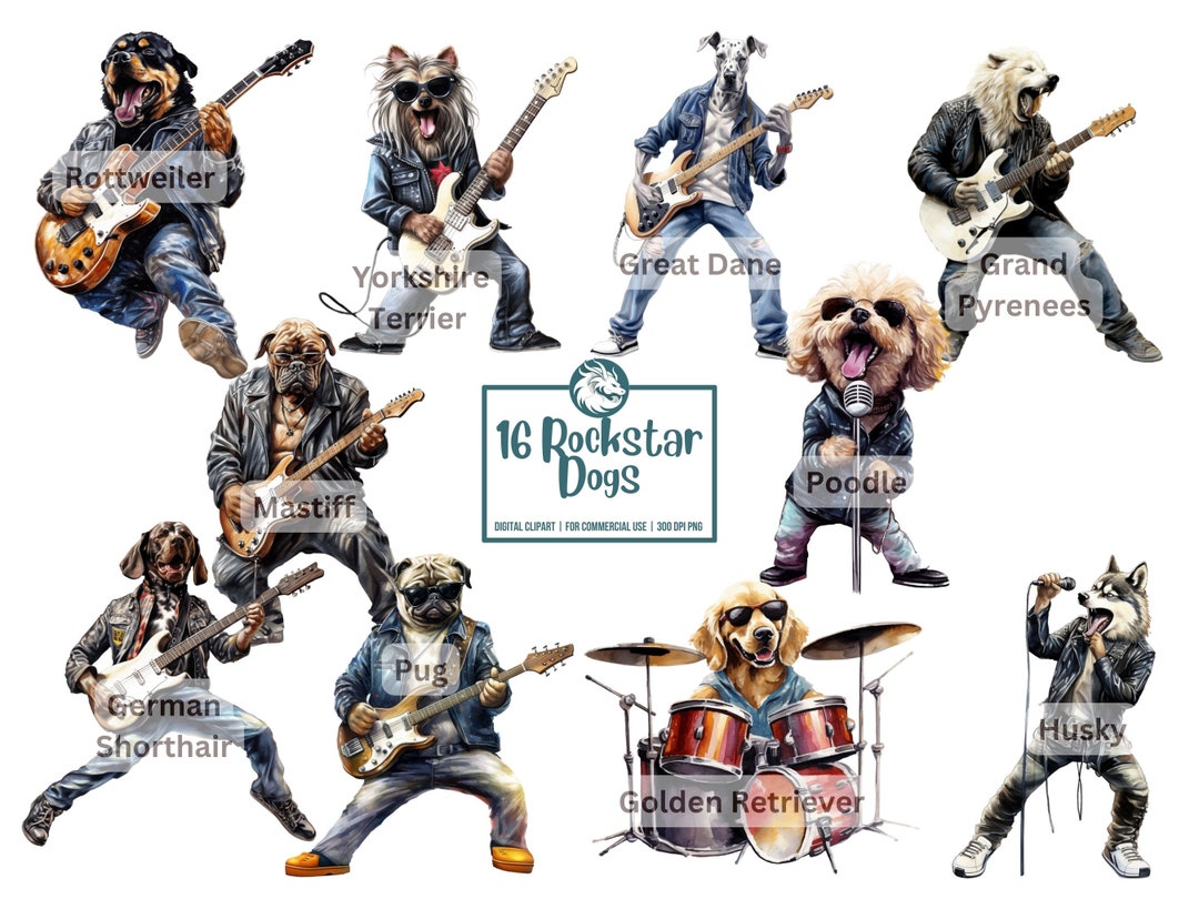 Rockstar Dogs | Watercolour Dogs | Dogs Clipart | Dogs PNG - Etsy