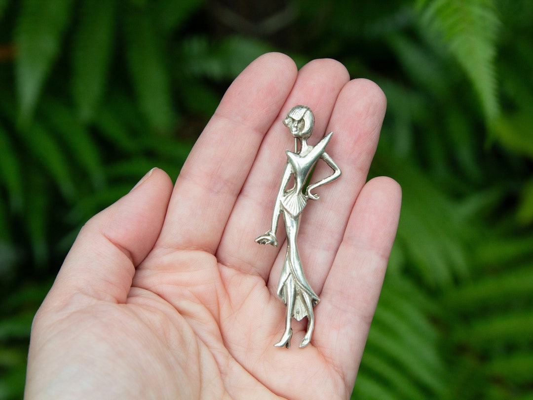 Vintage Mexican Taxco Sterling Silver Fashionable Lady Brooch - Figural ...