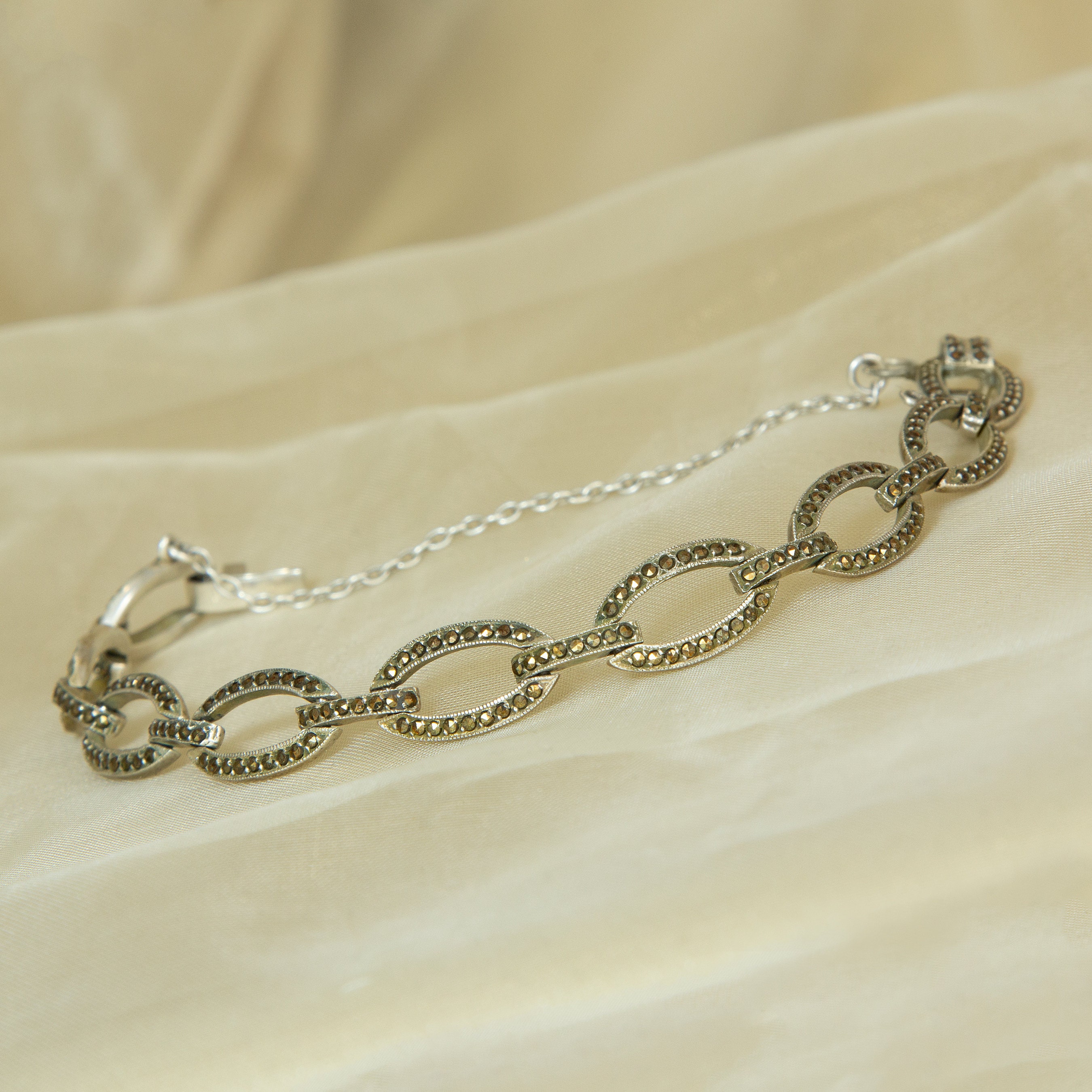 Art Deco Sterling Silver and Marcasite Bracelet - Antique Sparkly Great ...