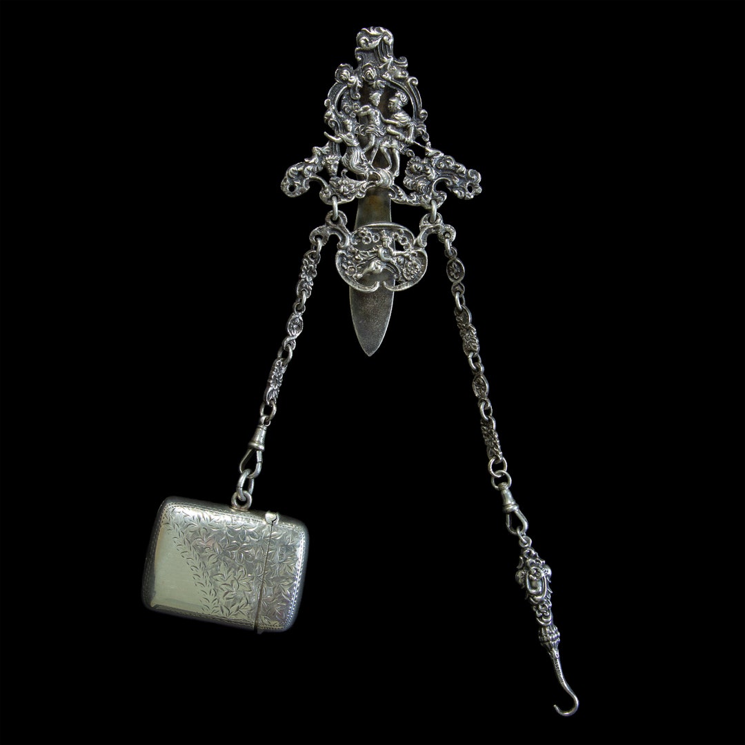 Victorian Sterling Silver Chatelaine Belt Clip 1890 London With 2 ...