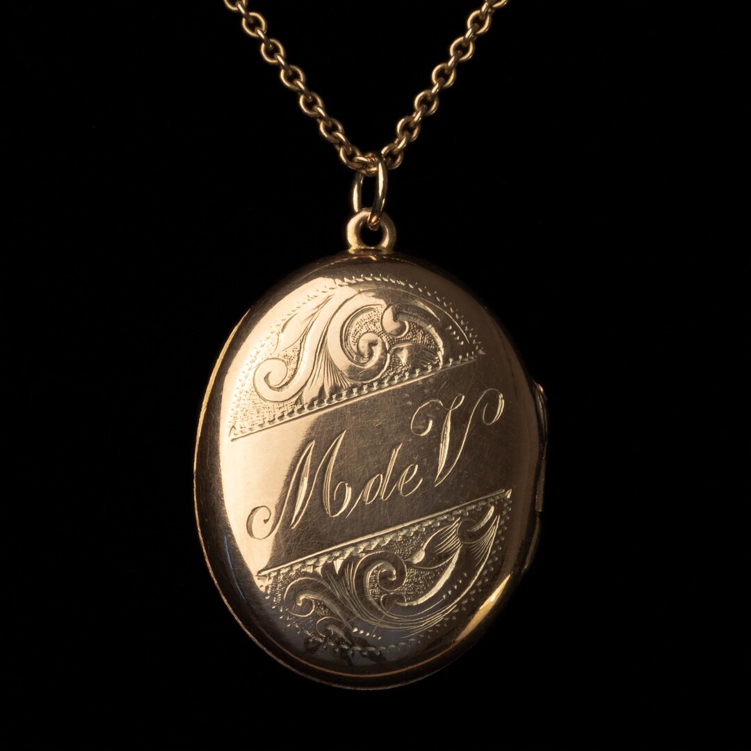 Antique 9ct Rose Gold Locket - Art Nouveau Hand Engraved Locket With 'M ...