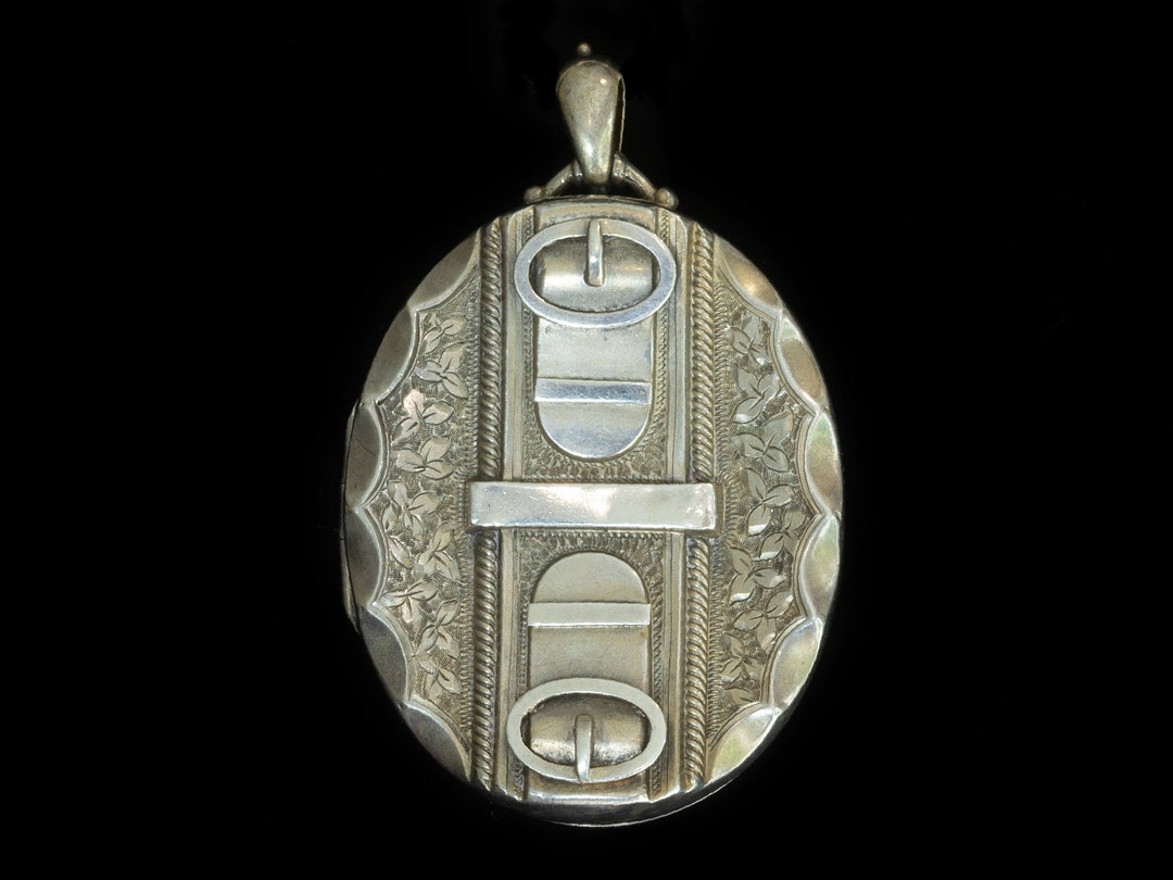 Antique Victorian Large Sterling Silver Locket With Buckle and Leaf ...