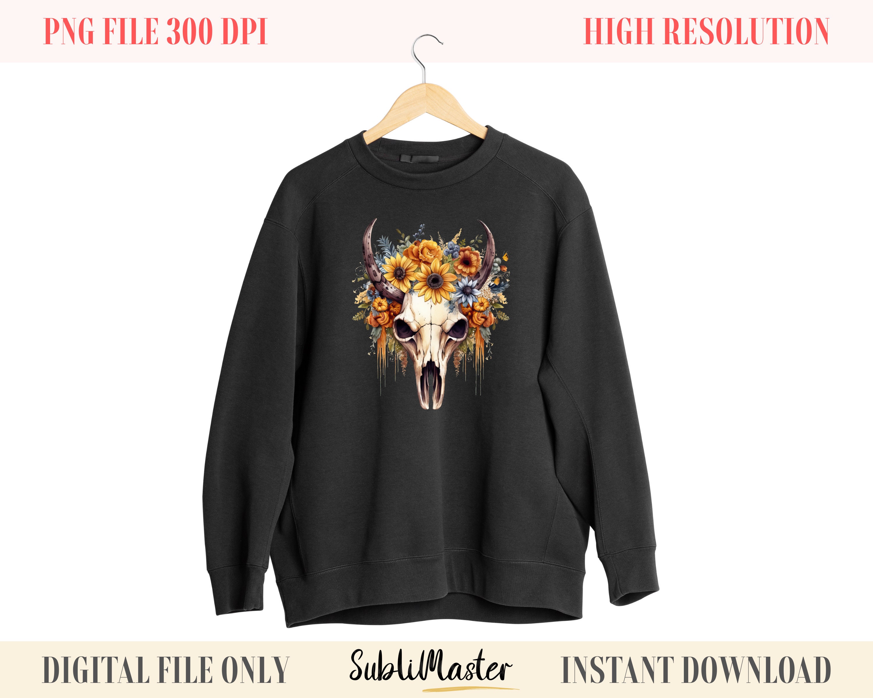 Wildflowers Bull Skull PNG, Sublimation Designs, Western Bull Skull Png ...