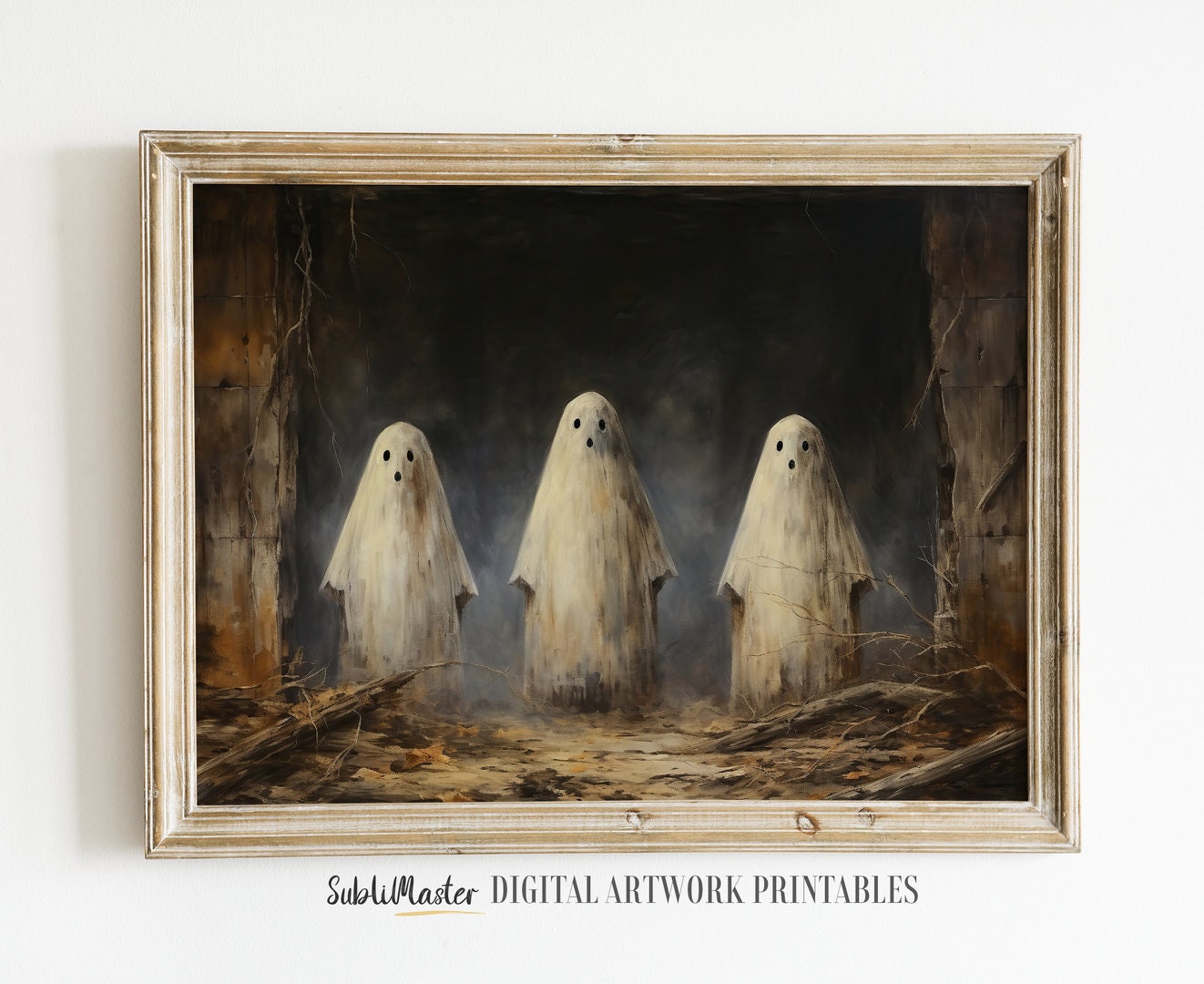 PRINTABLE Halloween Wall Art, Ghosts in Haunted Forest, Goth Room Decor ...