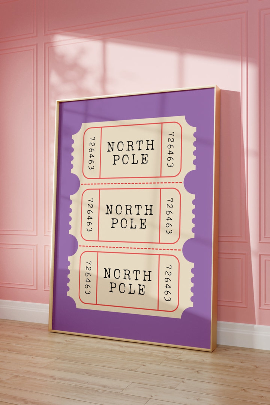 Printable North Pole Ticket, Purple Trendy Christmas Decor, Holiday ...