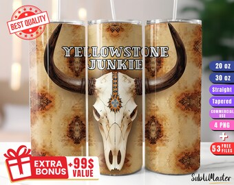 Yellowstone Tumbler Wrap, 20oz and 30oz, Straight & Tapered, Bull Skull ...