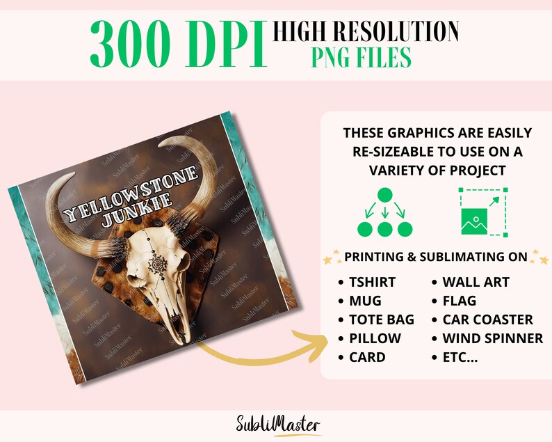 Bull Skull Yellowstone Junkie, Tumbler Wrap, 20oz and 30oz, Straight ...