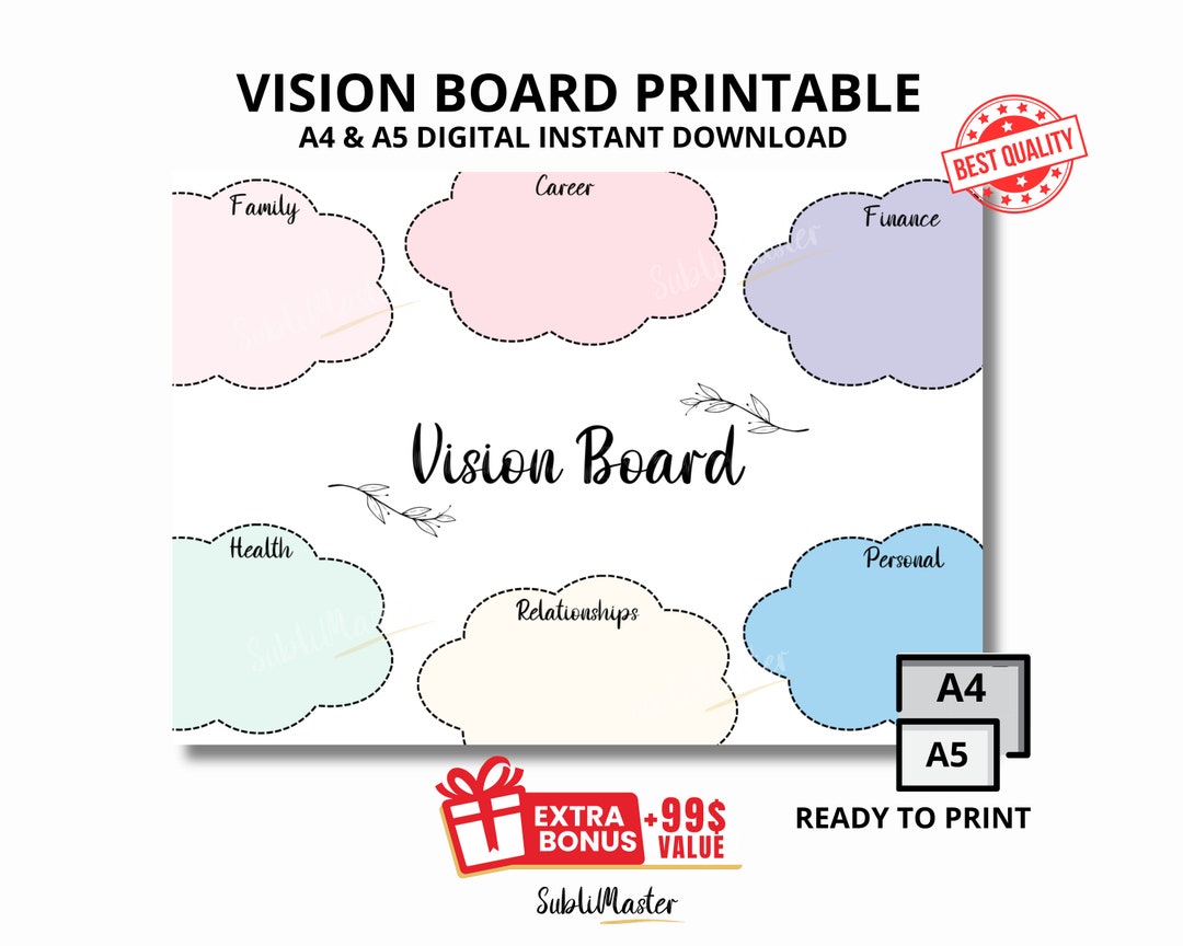New Vision Board Printable A4 & A5 PDF, Digital Vision Board Template ...