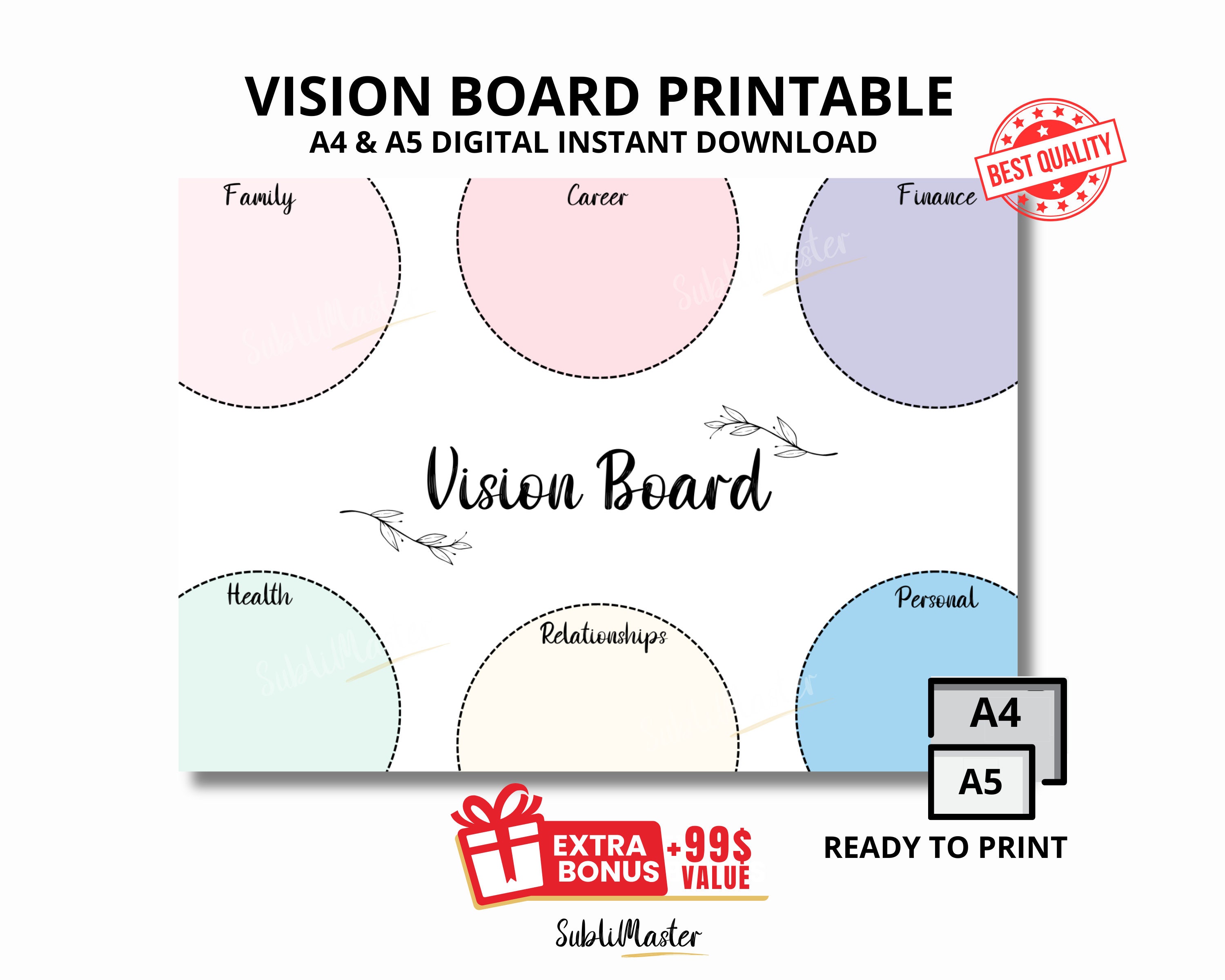 New Vision Board Printable A4 & A5 PDF, Digital Vision Board Template ...