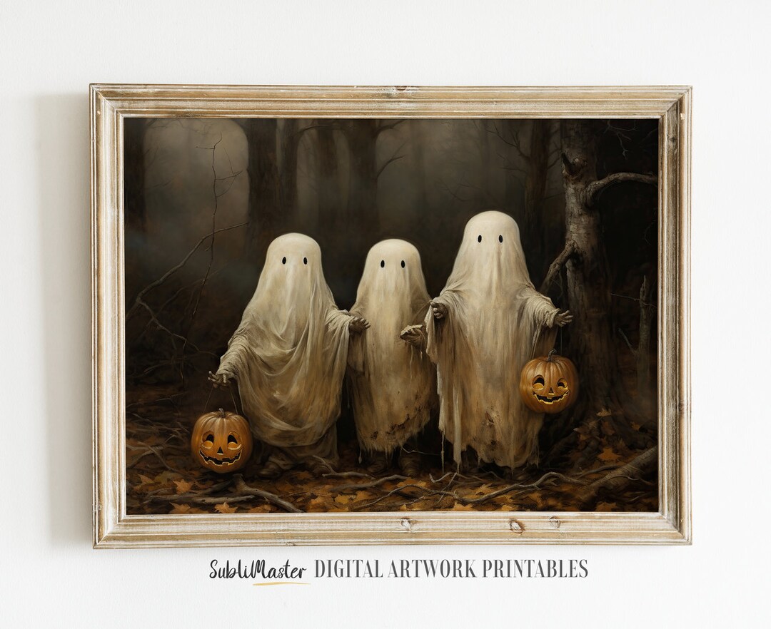 PRINTABLE Cute Ghost Halloween Wall Art, Haunted Forest, Goth Room ...