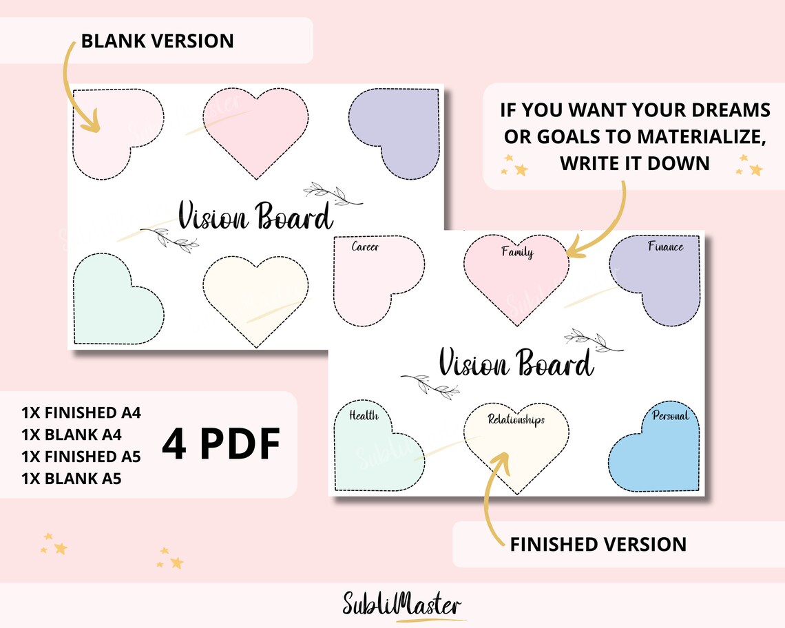 New Vision Board Printable A4 & A5 PDF, Digital Vision Board Template ...
