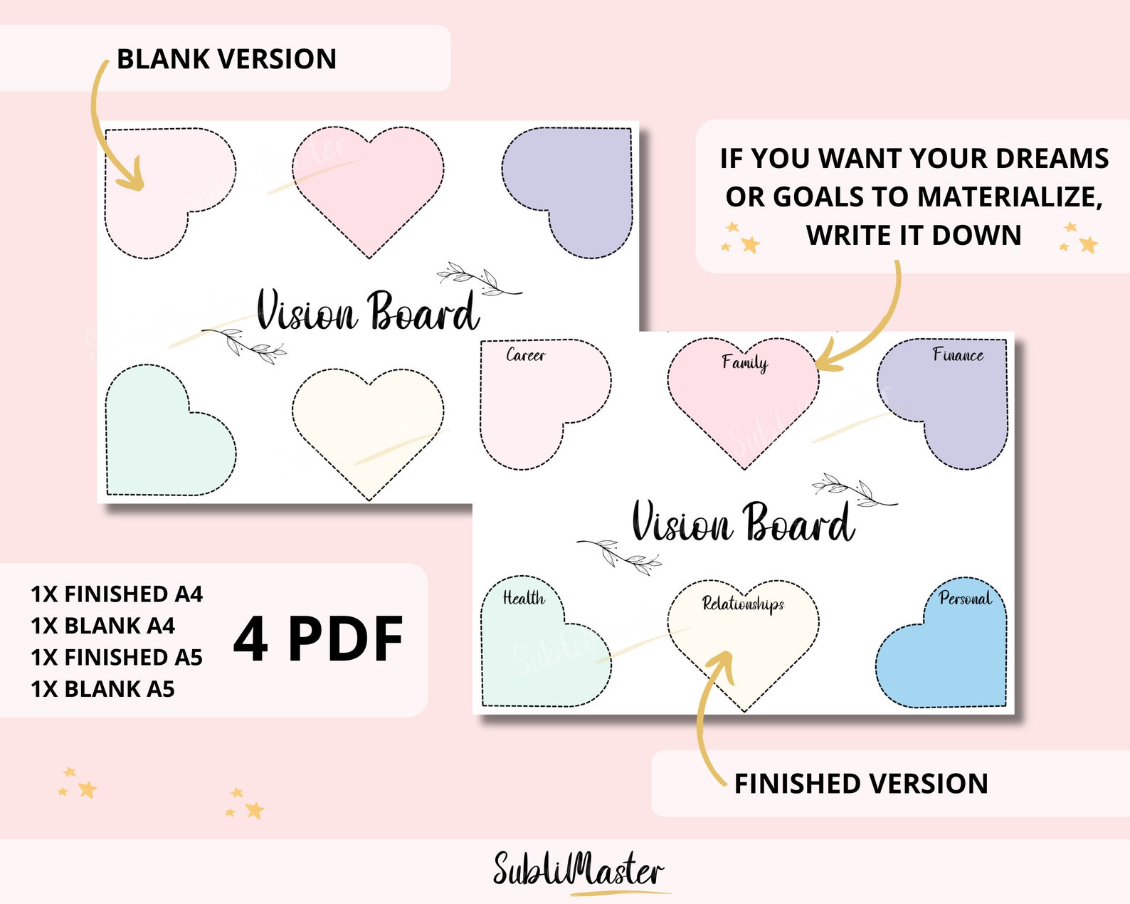 New Vision Board Printable A4 & A5 PDF, Digital Vision Board Template ...