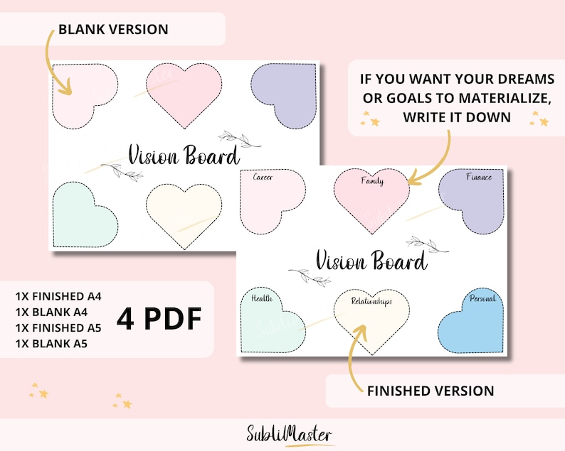 New Vision Board Printable A4 & A5 PDF, Digital Vision Board Template ...