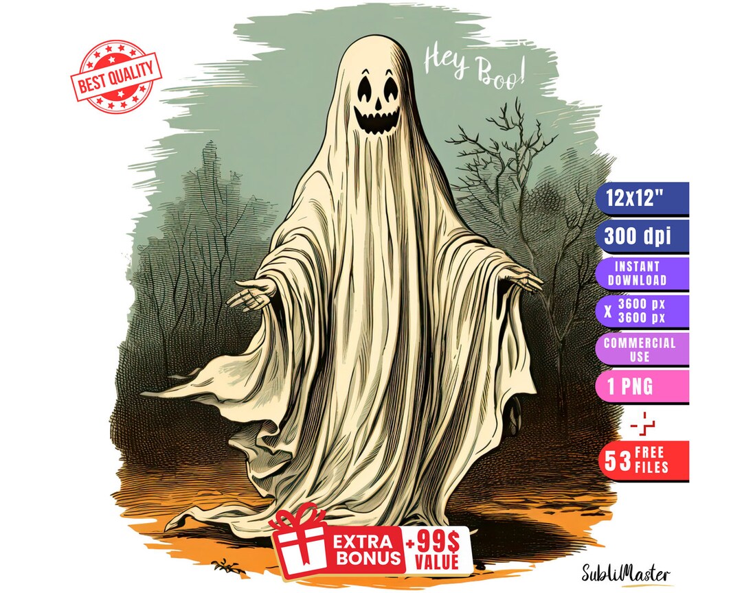 Hey Boo Ghost Retro Halloween Design PNG Sweatshirt PNG - Etsy
