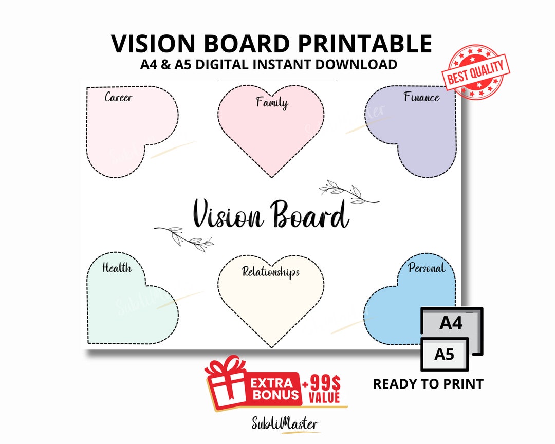 New Vision Board Printable A4 & A5 PDF, Digital Vision Board Template ...