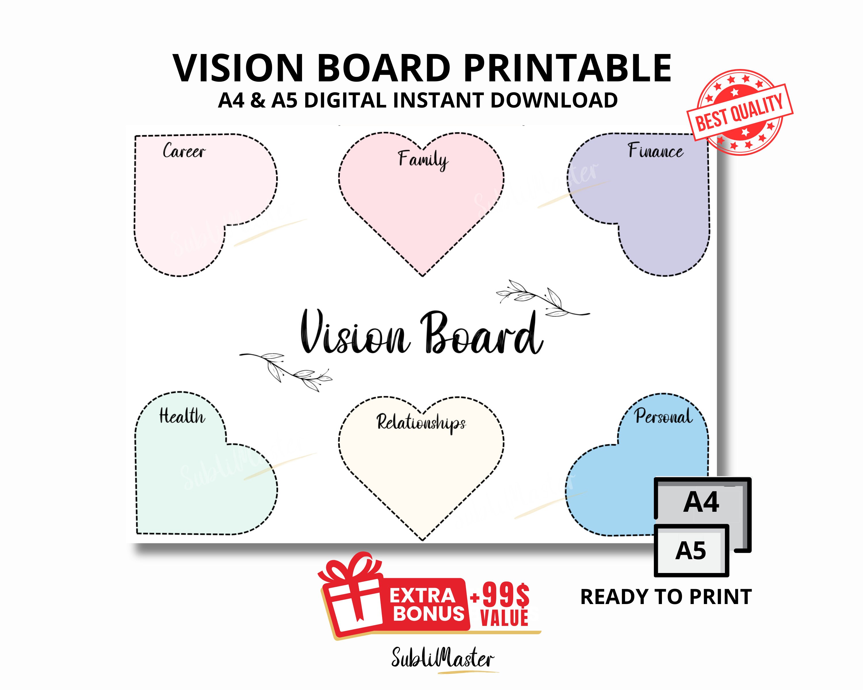 New Vision Board Printable A4 & A5 PDF, Digital Vision Board Template ...