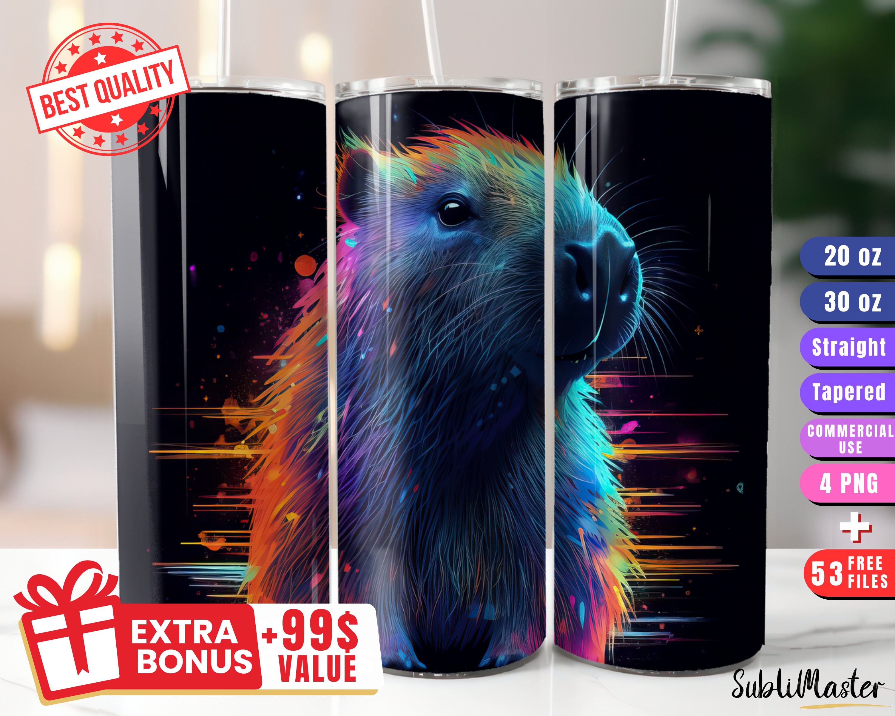 Capybara Neon Tumbler Wrap, Seamless, 20oz, 30oz, Straight & Tapered ...