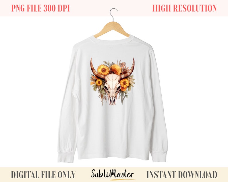 Bull Skull Sunflower PNG Sublimation Designs Western Bull - Etsy