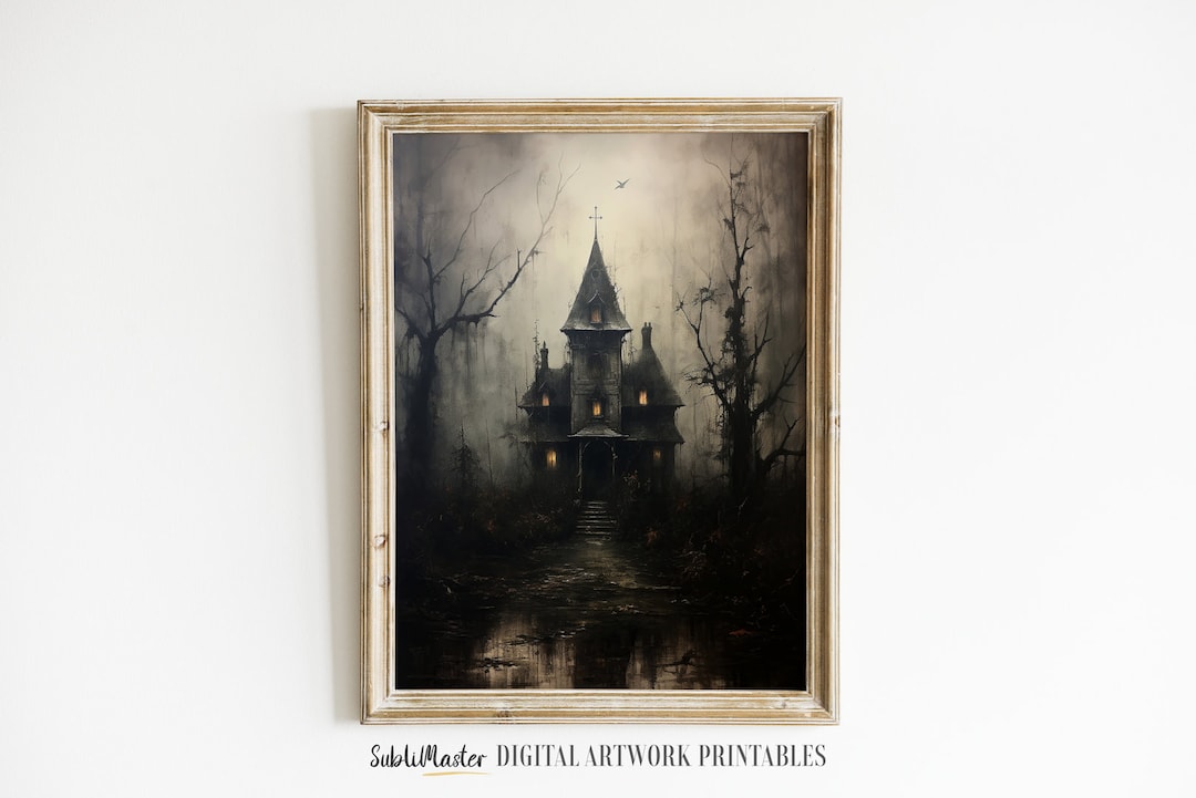 PRINTABLE Halloween Wall Art, Haunted House, Wiccan Rustic Farmhouse ...