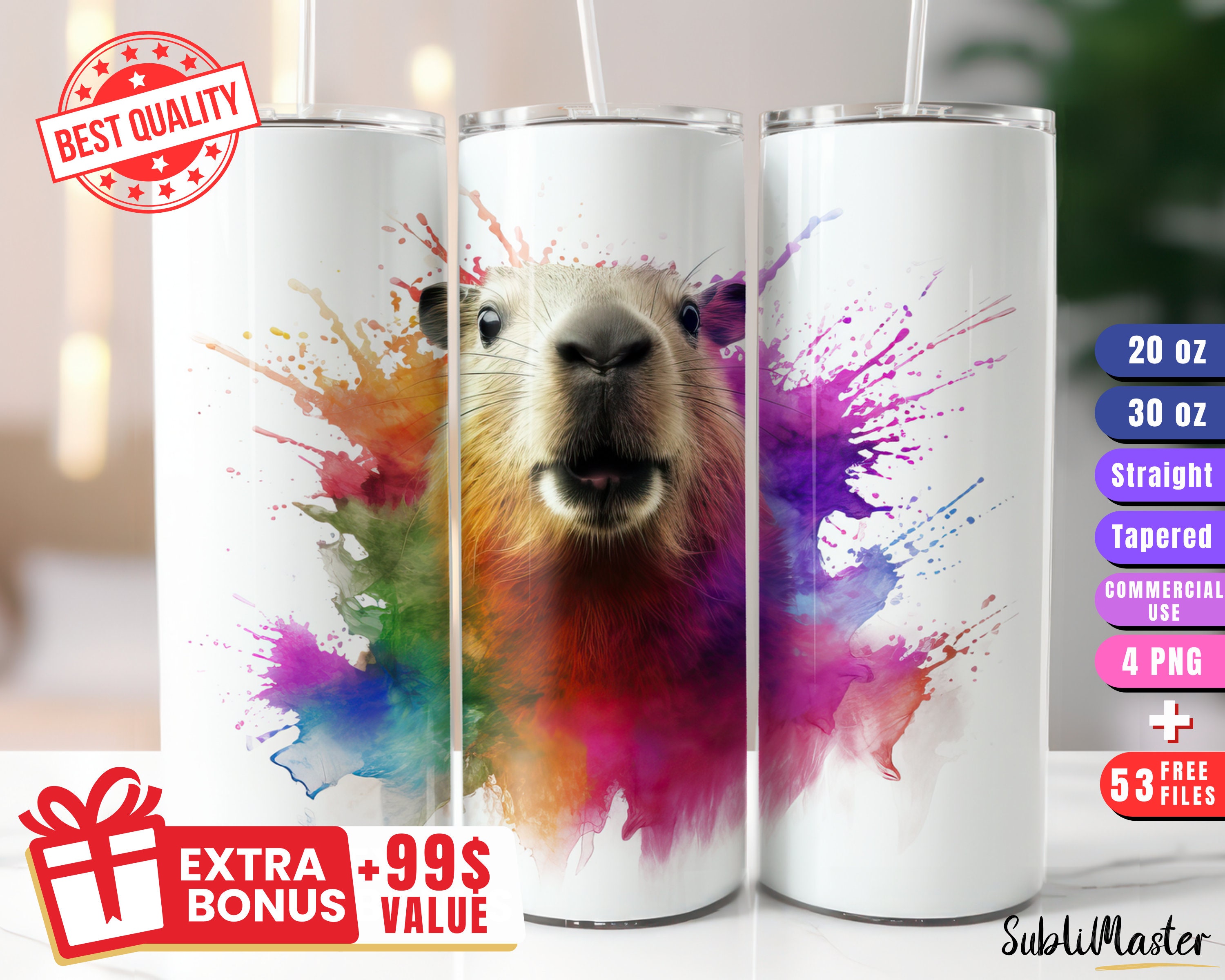 Colorful Capybara Tumbler Wrap, Seamless, 20oz, 30oz, Straight ...