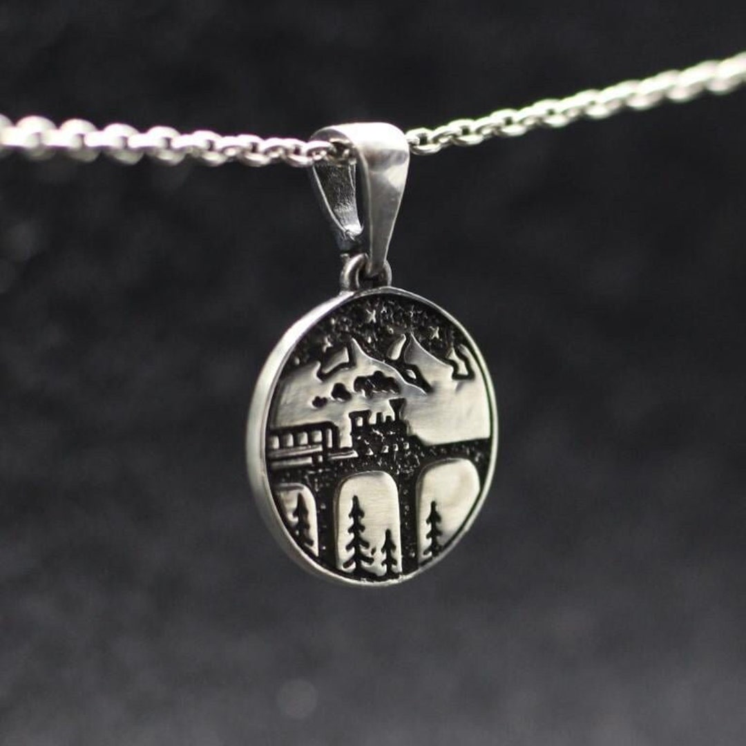 Steam Locomotive Mountain Jewelry Pendant. Train in Mountains. - Etsy