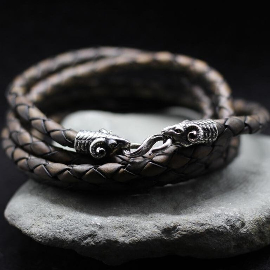 Angry Ram's Head Aries Leather Jewelry Bracelet. Head of Ram Jewelry ...