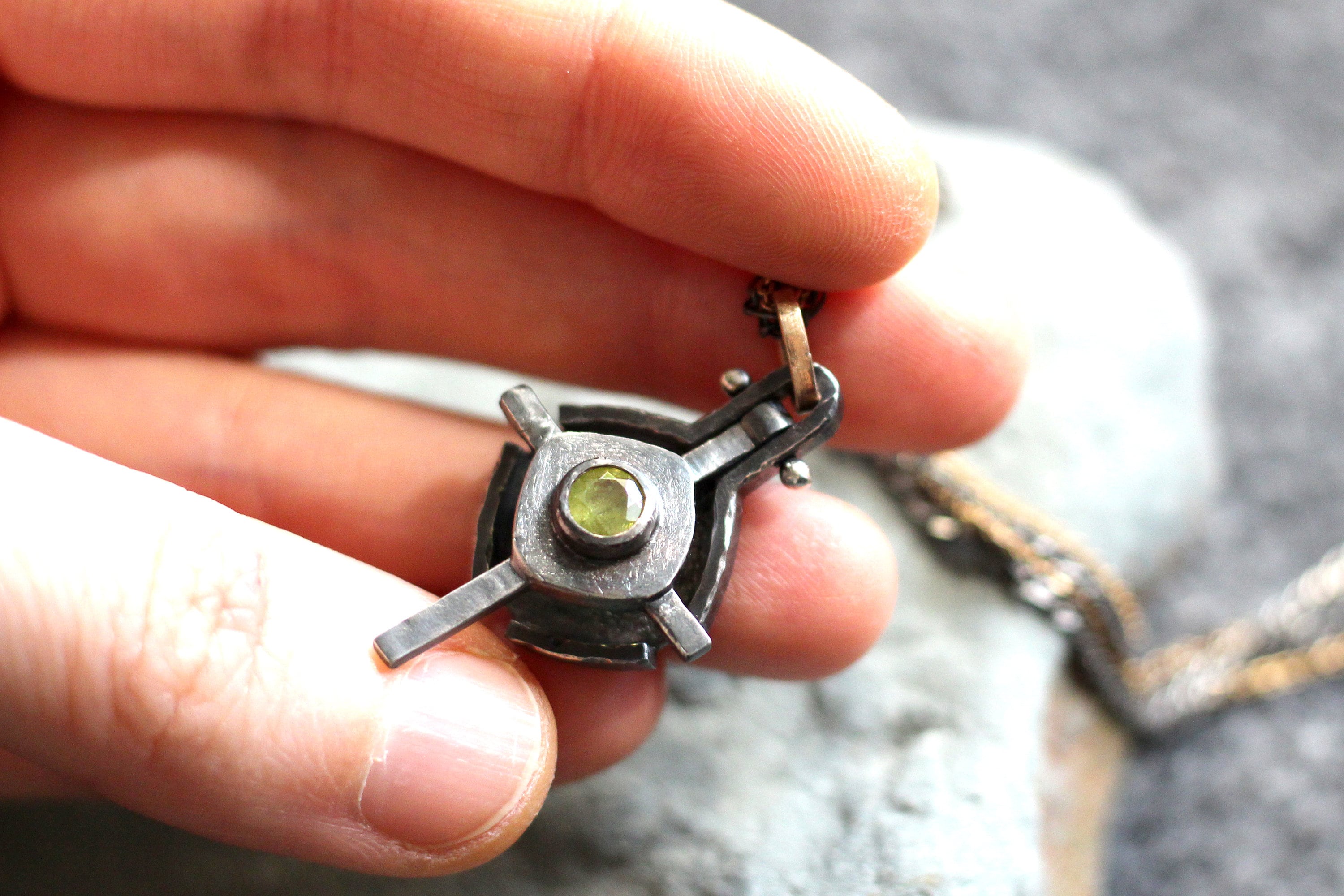 Gothic Kinematic (movable) Jewelry Cross With Green Sparkle Sphene ...