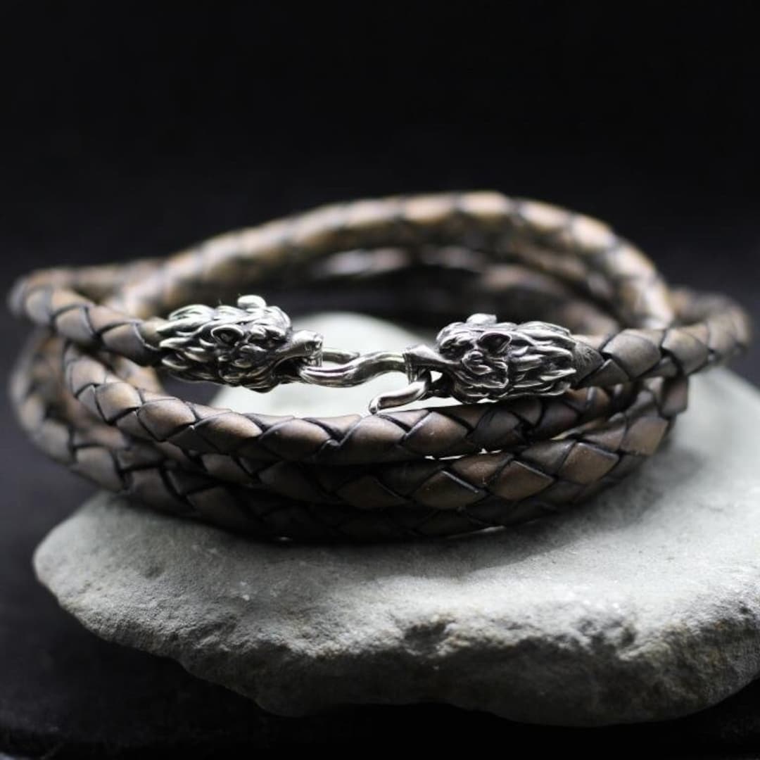 Angry Bad Wolf's Head Leather Jewelry Bracelet. Head of Animal. Head ...