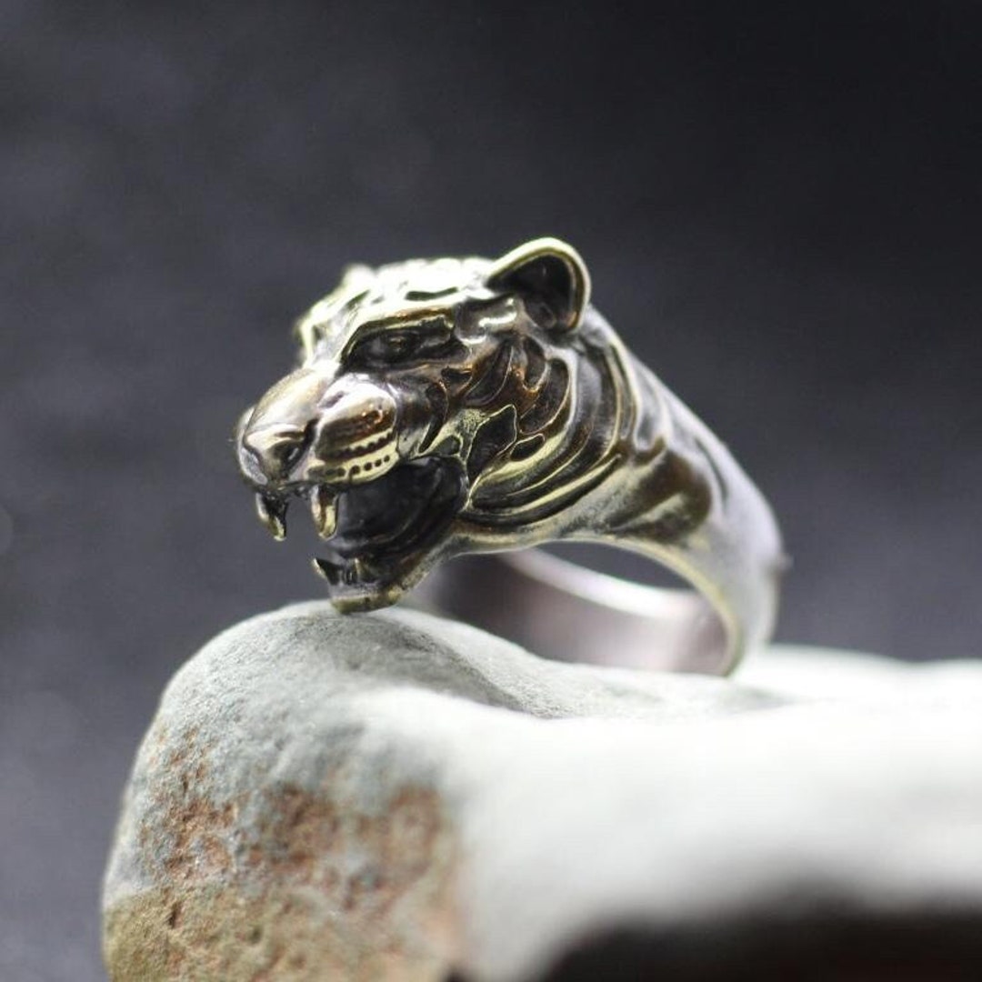 Indian Style Tiger Jewelry Ring. Aggressive Biker Style Head of Angry ...